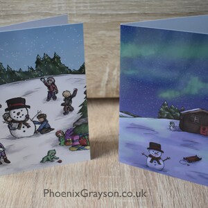 Pack of 6 Handmade Illustrated A6 Christmas / Northern Lights Greetings ...
