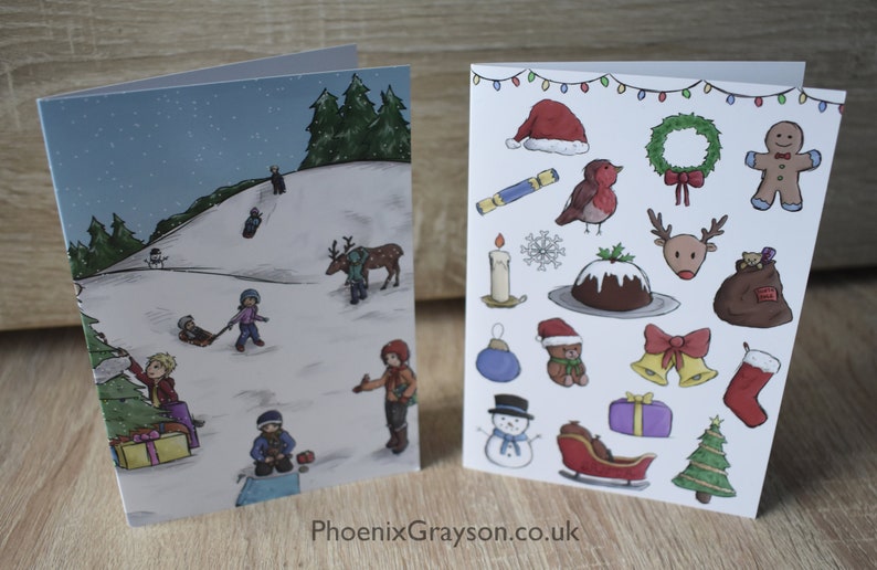 Pack of 6 Handmade Illustrated A6 Christmas / Northern Lights Greetings ...