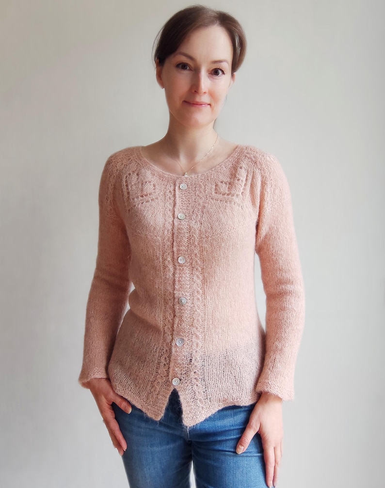 Lace Yoke Cardigan Knitting Pattern: Brushed Alpaca Silk (PDF Pattern ...