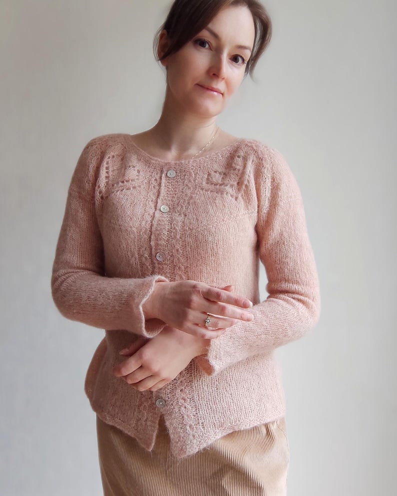 Lace Yoke Cardigan Knitting Pattern: Brushed Alpaca Silk (PDF Pattern ...
