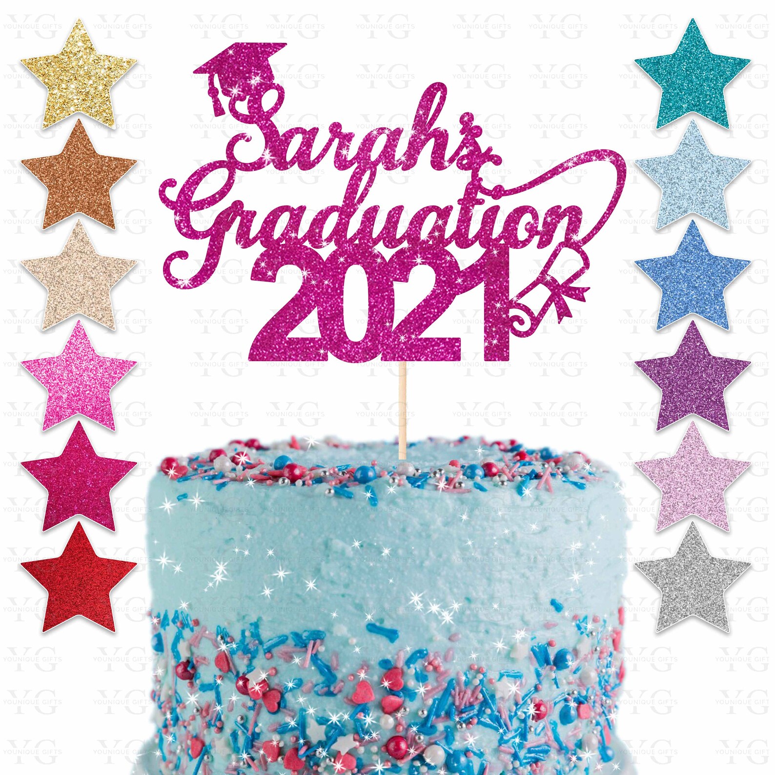 Custom Graduation Glitter Cake Topper, Personalised Cake Topper, Any ...
