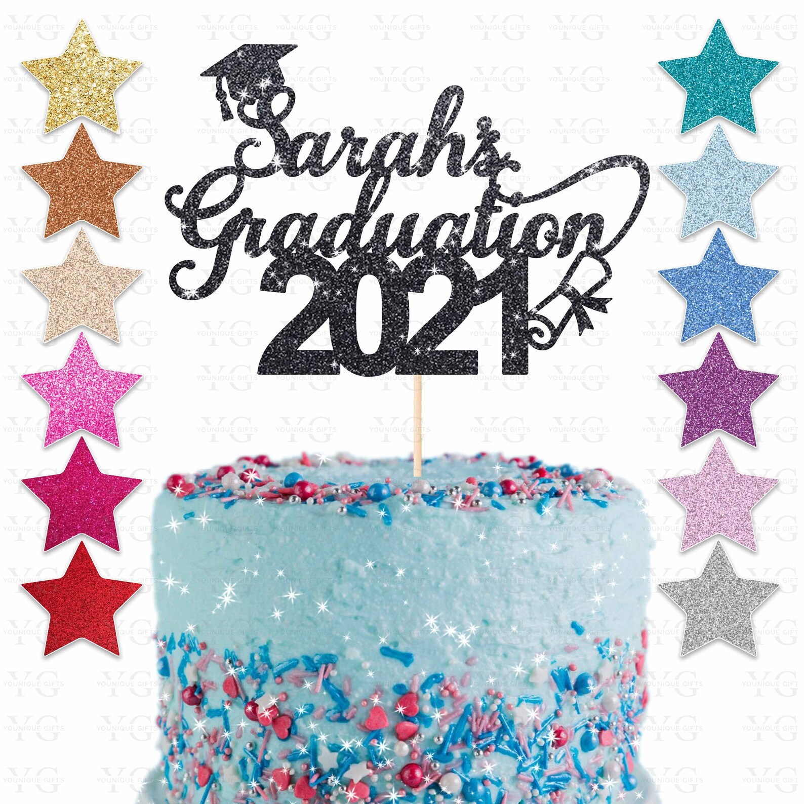 Custom Graduation Glitter Cake Topper, Personalised Cake Topper, Any ...