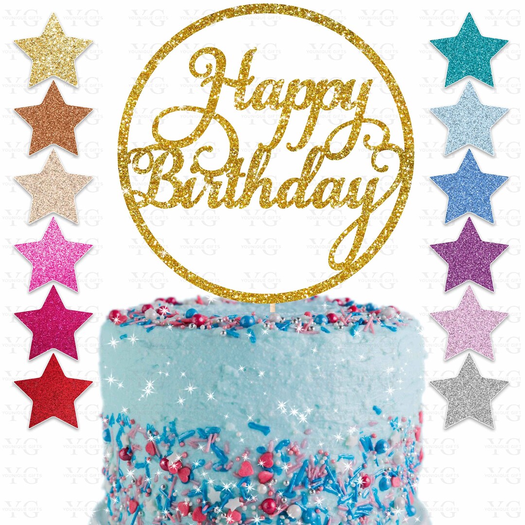 Custom Happy Birthday Circle Glitter Cake Topper, Personalised Cake ...