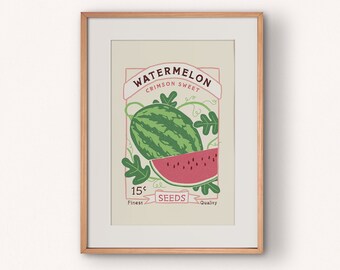 Watermelon Seed Packet Poster or Framed Canvas Art. Vintage Kitchen ...