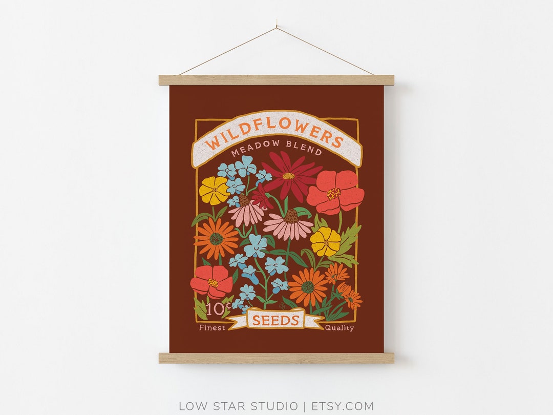 Wildflowers Seed Packet Art Print: Vintage Inspired Floral Poster - Etsy