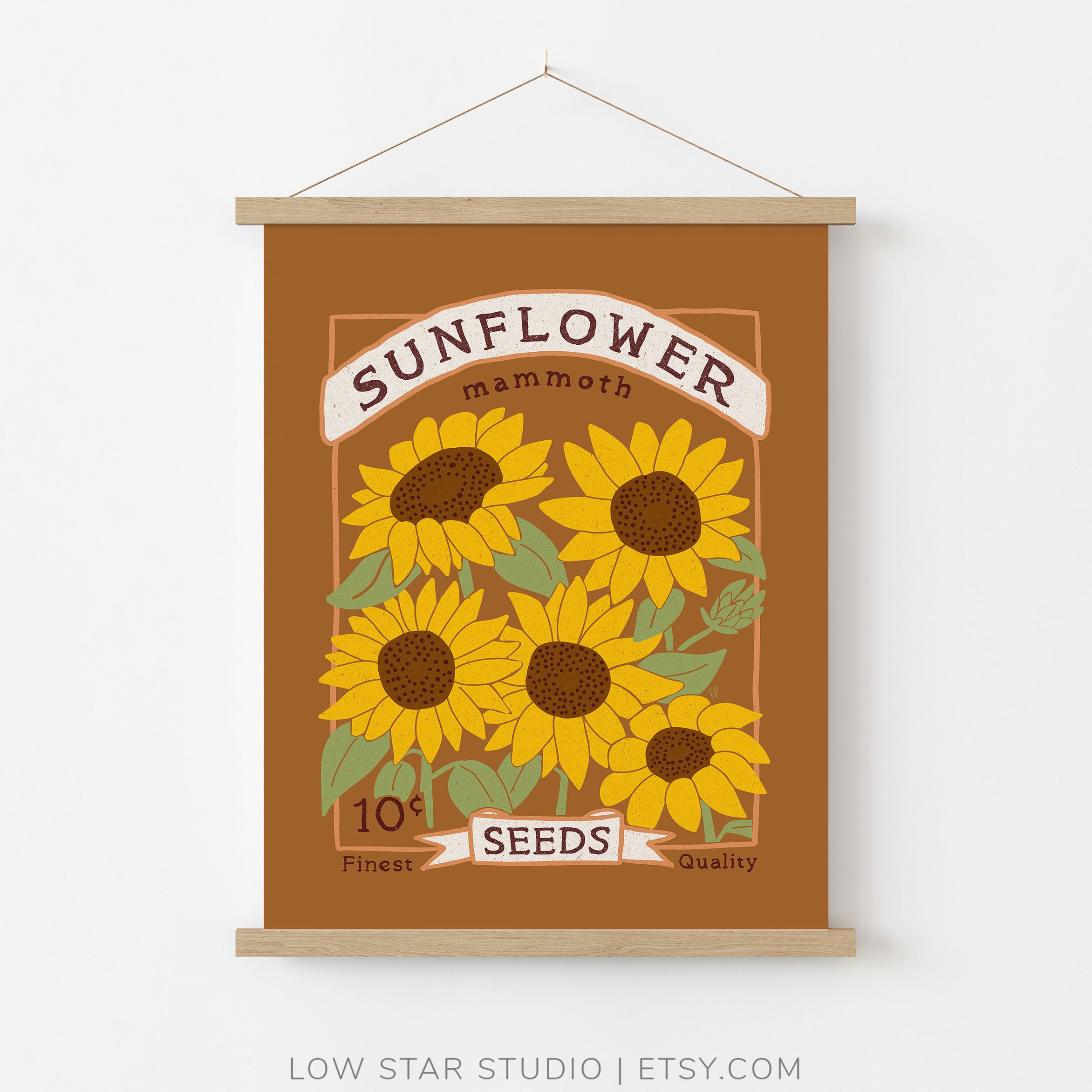 Sunflower Seed Packet Art Print: Vintage Styled Sienna Botanical Poster ...