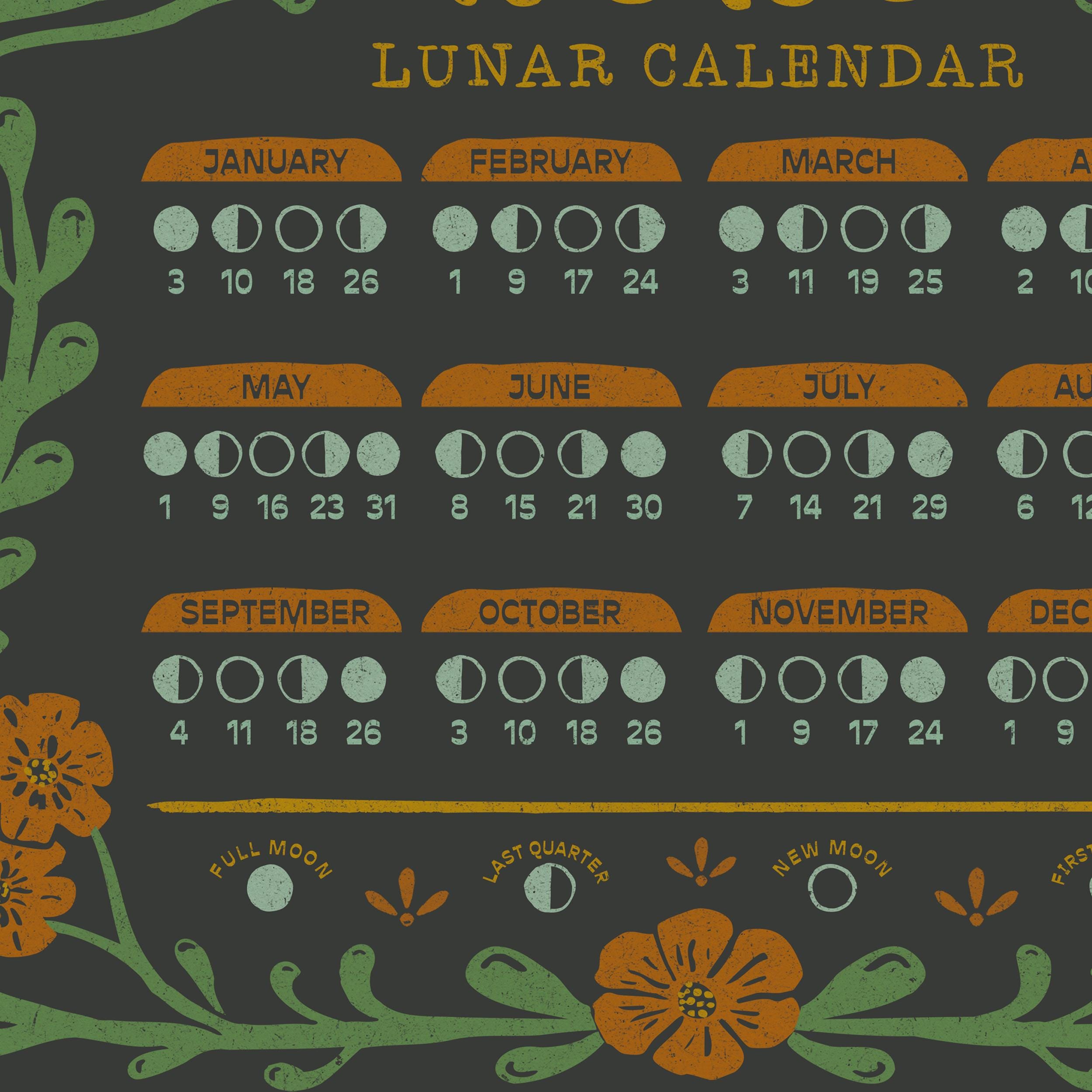 Luna Moth 2026 Lunar Calendar • Vintage Botanical Moon Phase Art • Boho ...