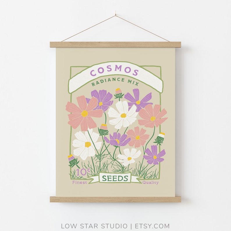 Cosmos Flowers Seed Packet Art Print Poster - Etsy