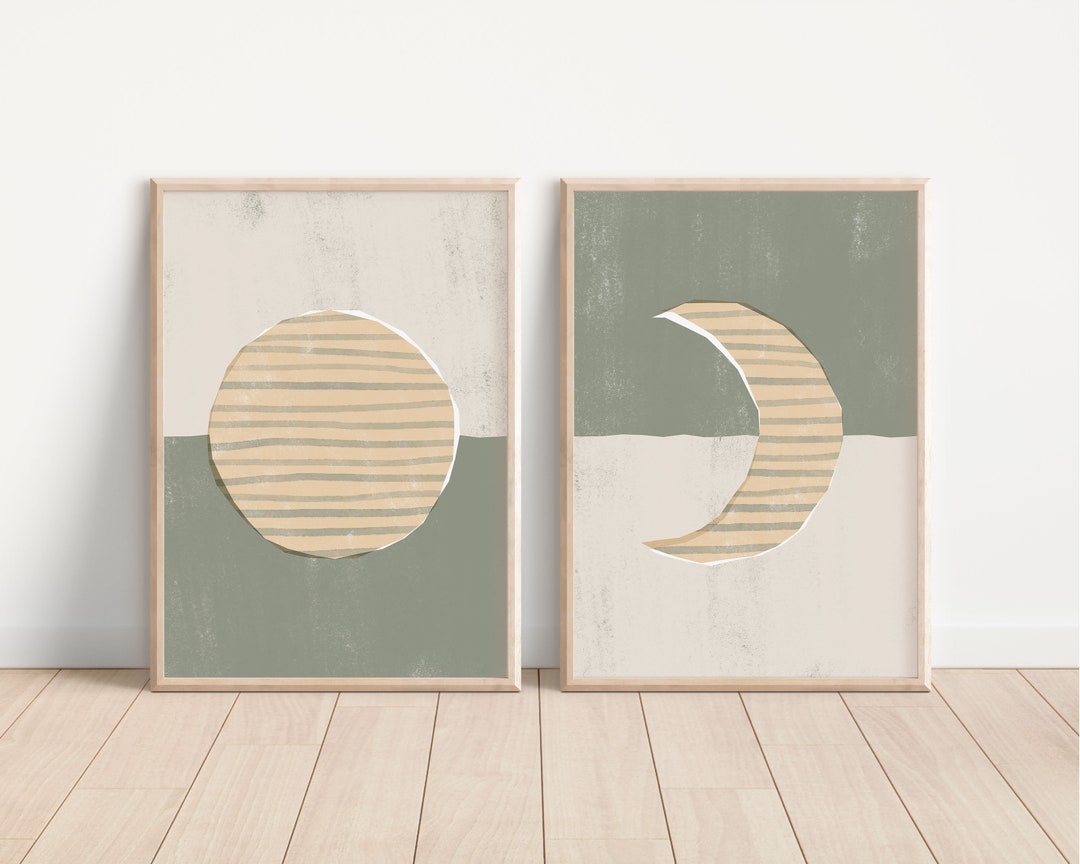Minimalist Sun and Moon Wall Art Digital Download Art Prints Set of 2 ...