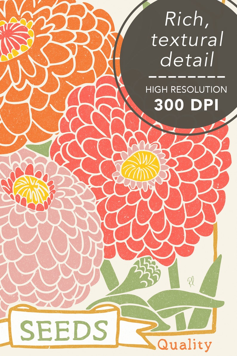 Zinnia Seed Packet Art Print : Vintage Style Floral Poster - Etsy