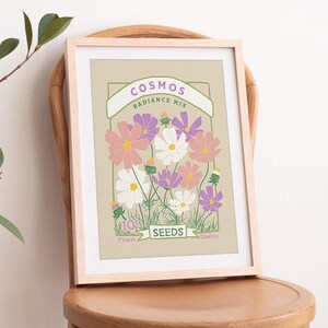 Cosmos Flowers Seed Packet Art Print Poster | Available in Many US ...