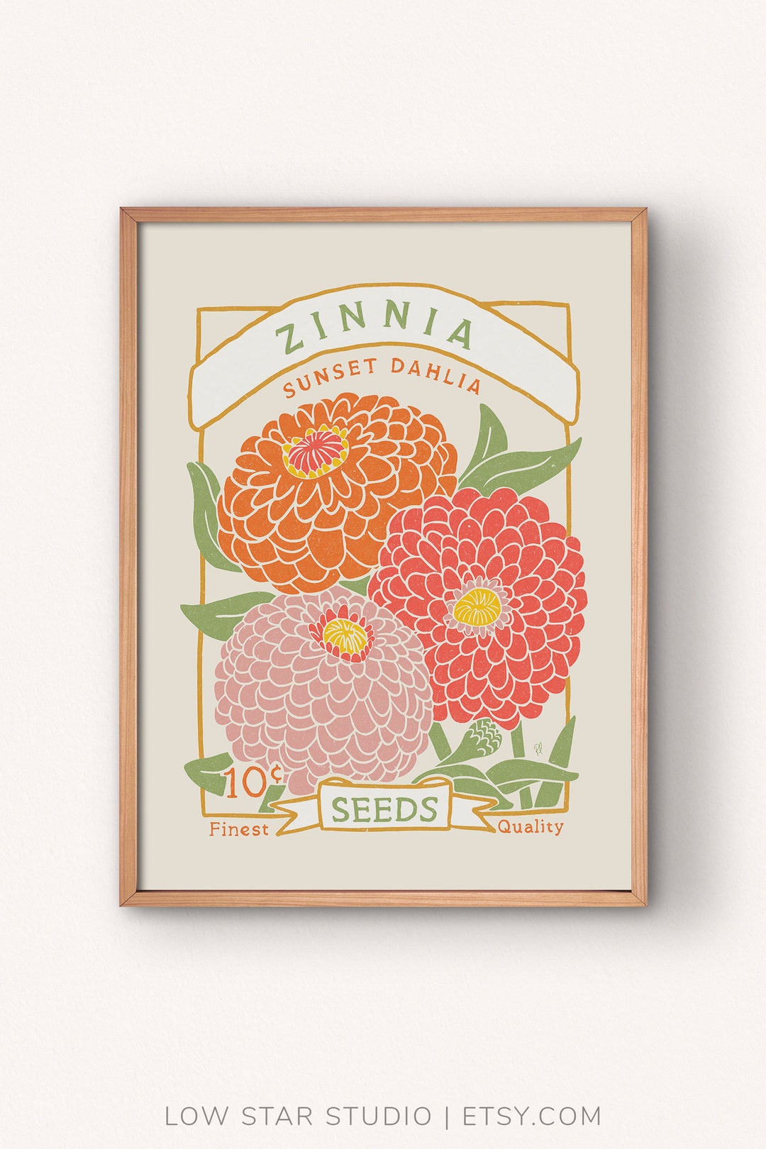 Zinnia Seed Packet Art Print : Vintage Style Floral Poster - Etsy