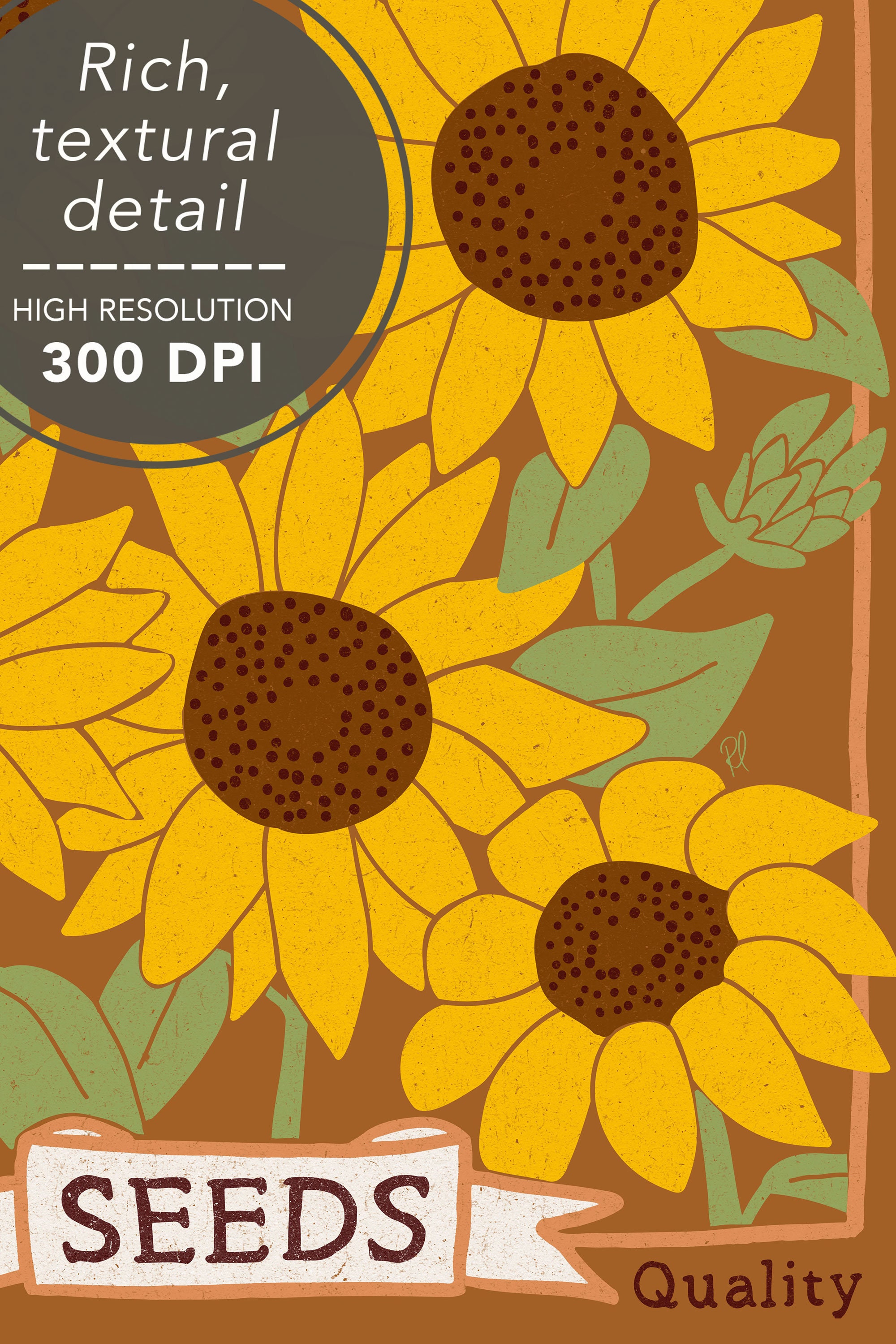 Sunflower Seed Packet Art Print: Vintage Styled Sienna Botanical Poster ...