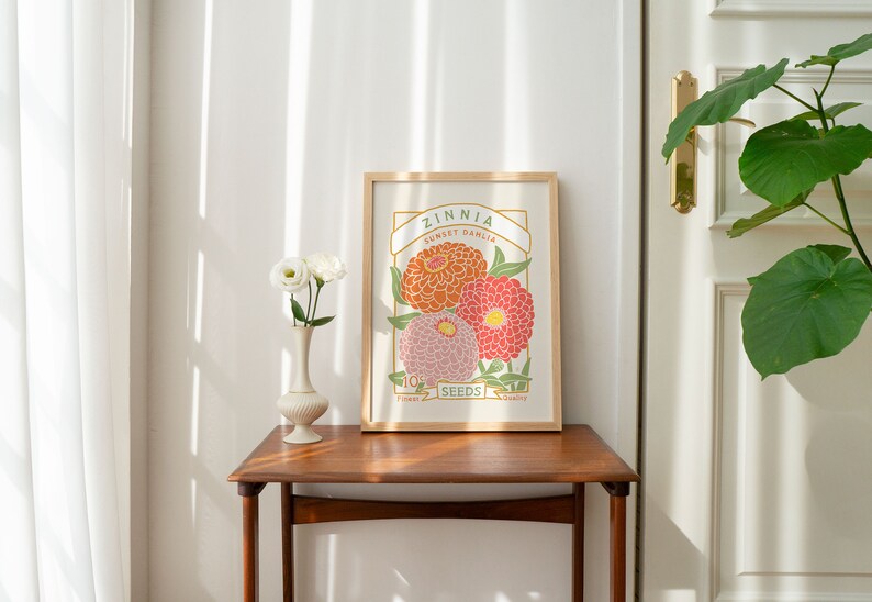 Zinnia Seed Packet Art Print : Vintage Style Floral Poster - Etsy