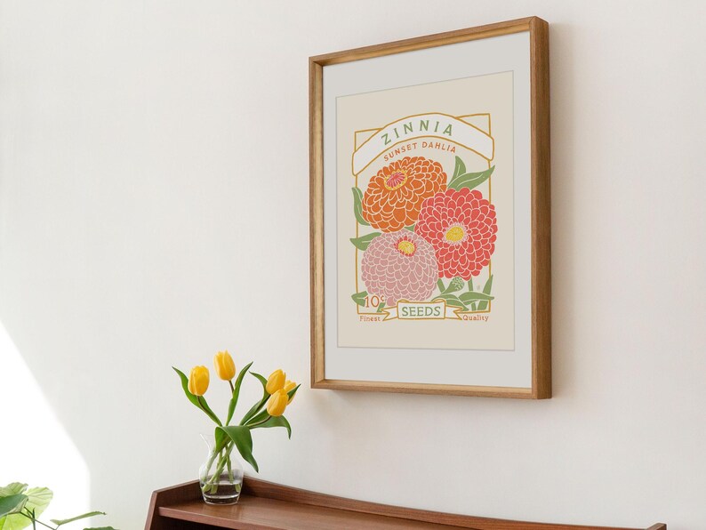 Zinnia Seed Packet Art Print : Vintage Style Floral Poster - Etsy