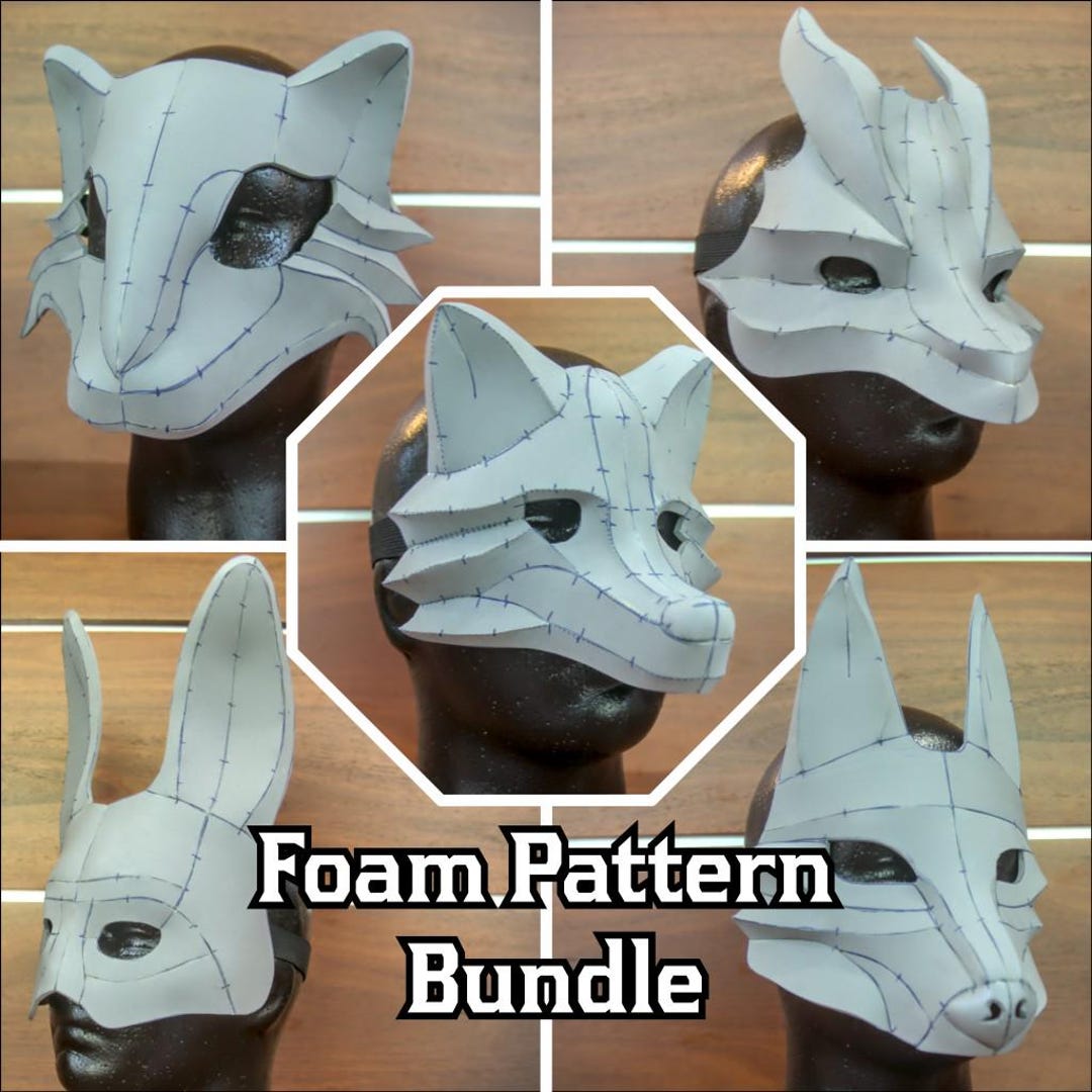 Animal Masquerade Mask Foam Pattern Bundle | Anubis, Wolf, Cat, Bunny ...