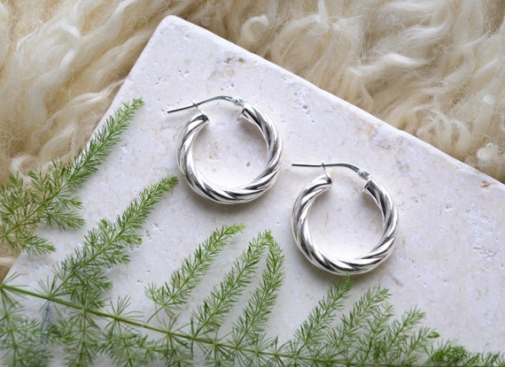 925 Silver Twist Hoop Earrings 23mm Etsy