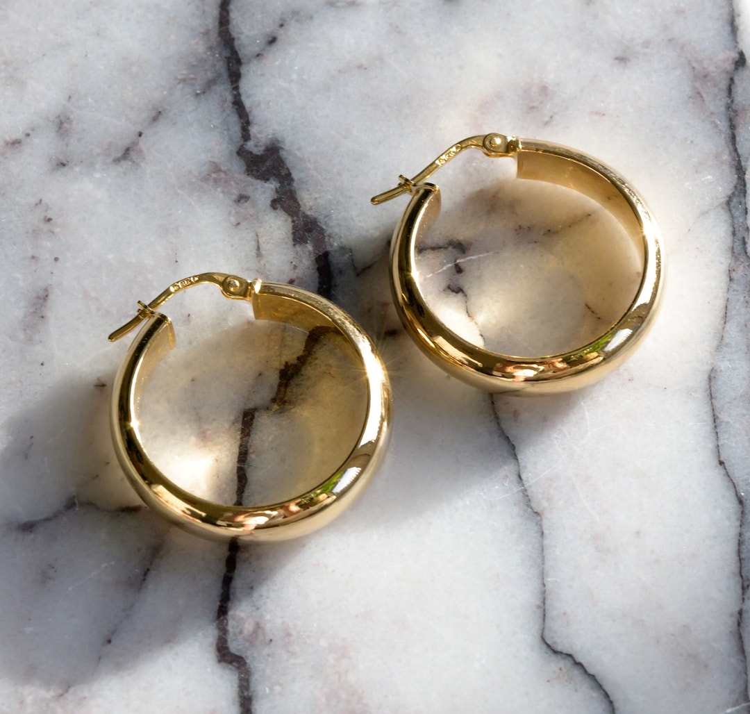 Large Creoles Gold Hoops Solid Gold Hoops Polished Hoop Earrings ...