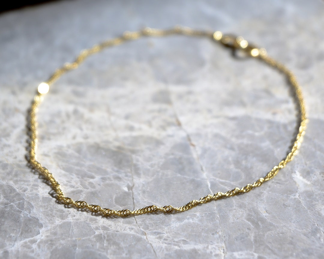 9ct Solid Gold Anklet || Yellow Gold Twist Curb Chain || 9" Anklet || Delicate and Lightweight ...