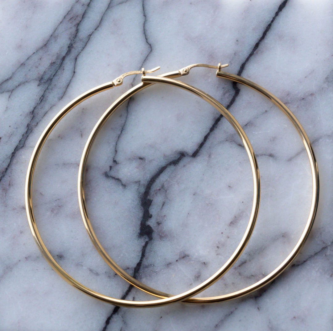 Large Gold Hoops | Solid Gold Hoops | Polished Hoop Earrings | Everyday ...