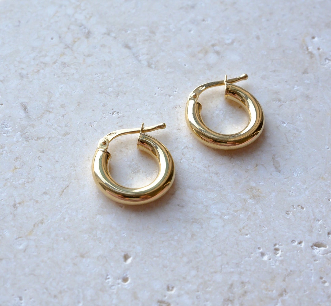 Small 15mm Gold Hoops | Solid Gold Hoops | Polished Hoop Earrings ...