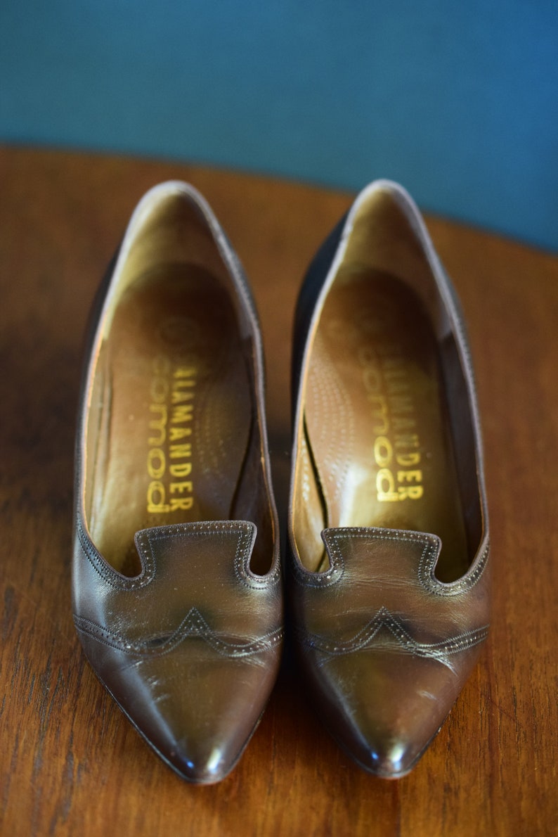 40s/50s Pumps Salamander Leather Brown Petticoat Roaring - Etsy