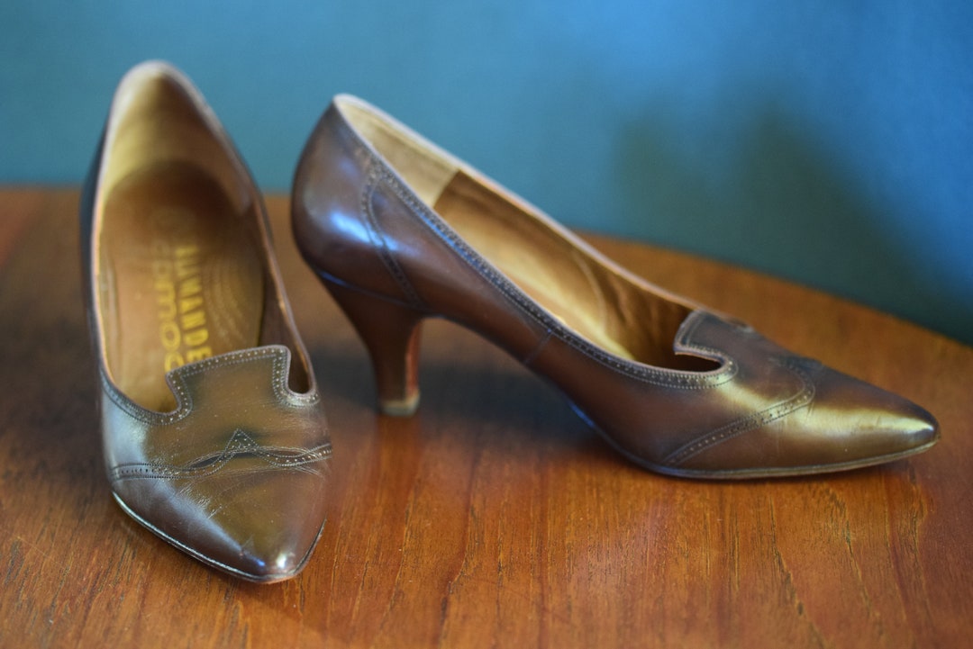 40s/50s Pumps Salamander Leather Brown Petticoat Roaring - Etsy