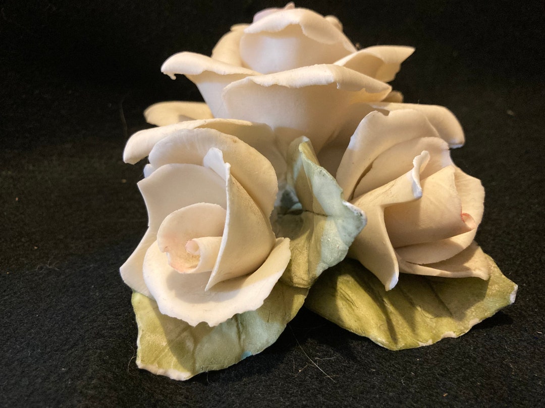 White and Pink Bisque Ceramic Rose.petal Chipped and Small Chips on ...