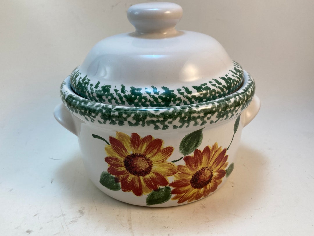 Green Sponge Paint Ceramic Cannister With Daisies. 5 Inches - Etsy