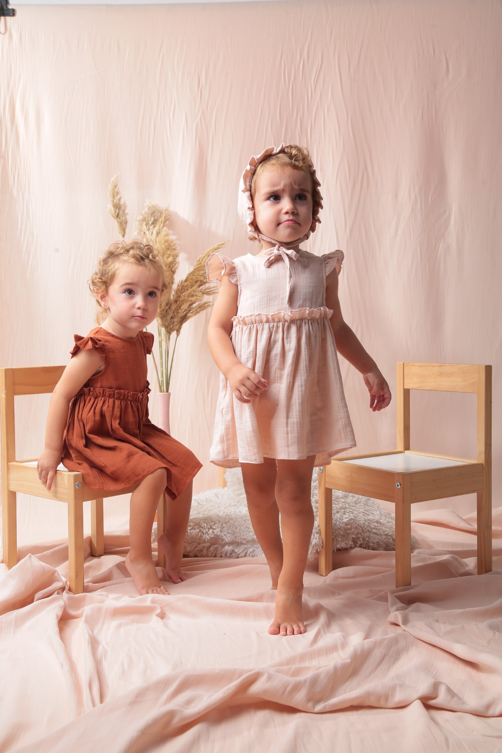 Girls Muslin, Short Sleeve Dress Blush ,with Ruffles,pale Pink Dress ...