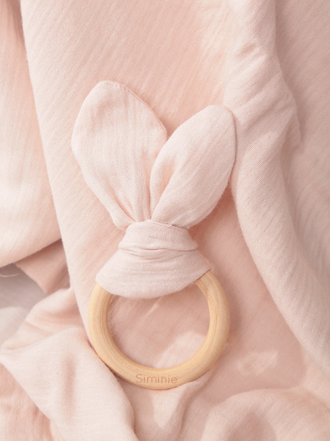Bunny Ear Teether / Natural Wood Ring / Cloth Teether / Rabbit Ear Toy ...