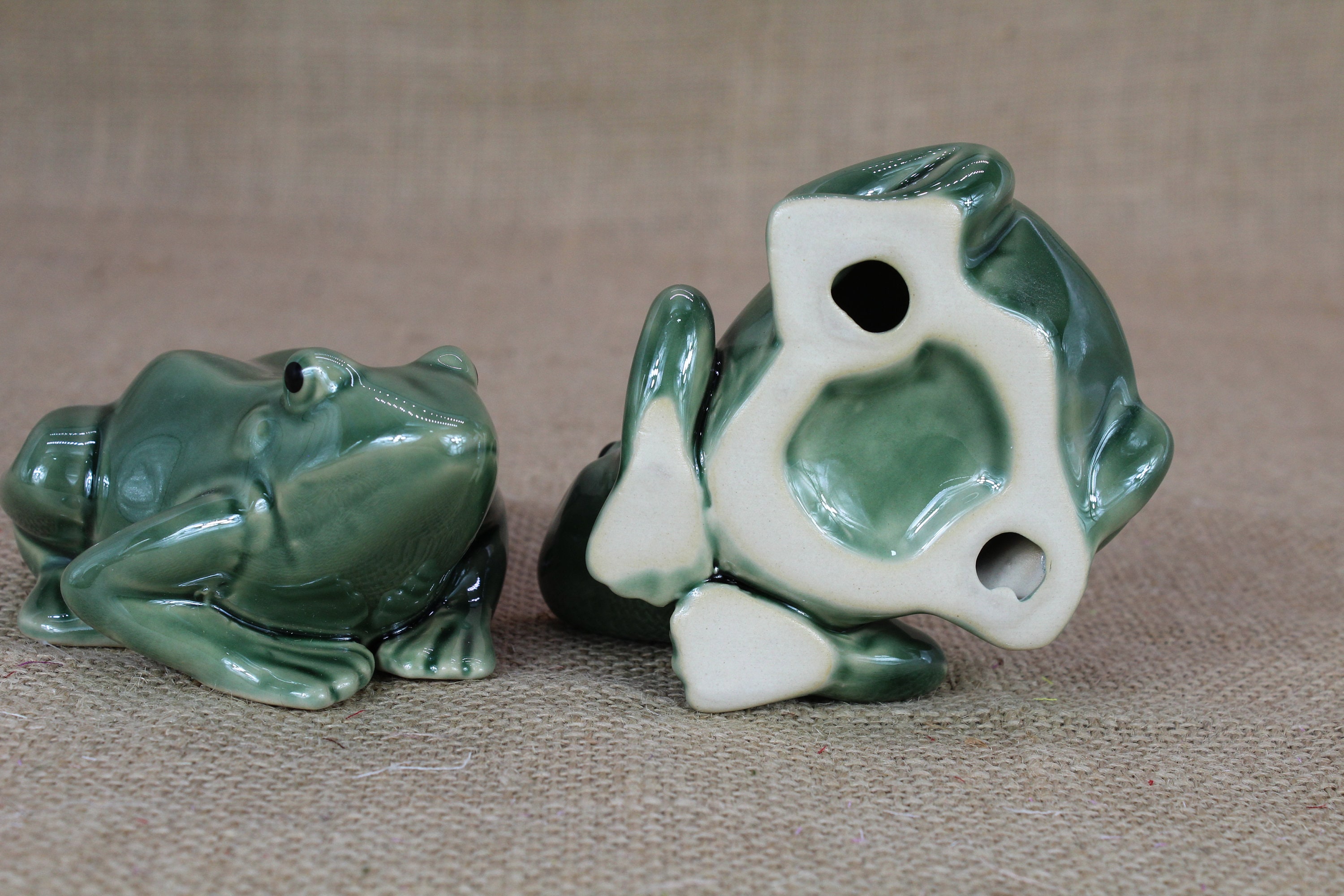 Green Ceramic Frog Statue Set: Home Garden Decor Vintage Figurine Toad ...