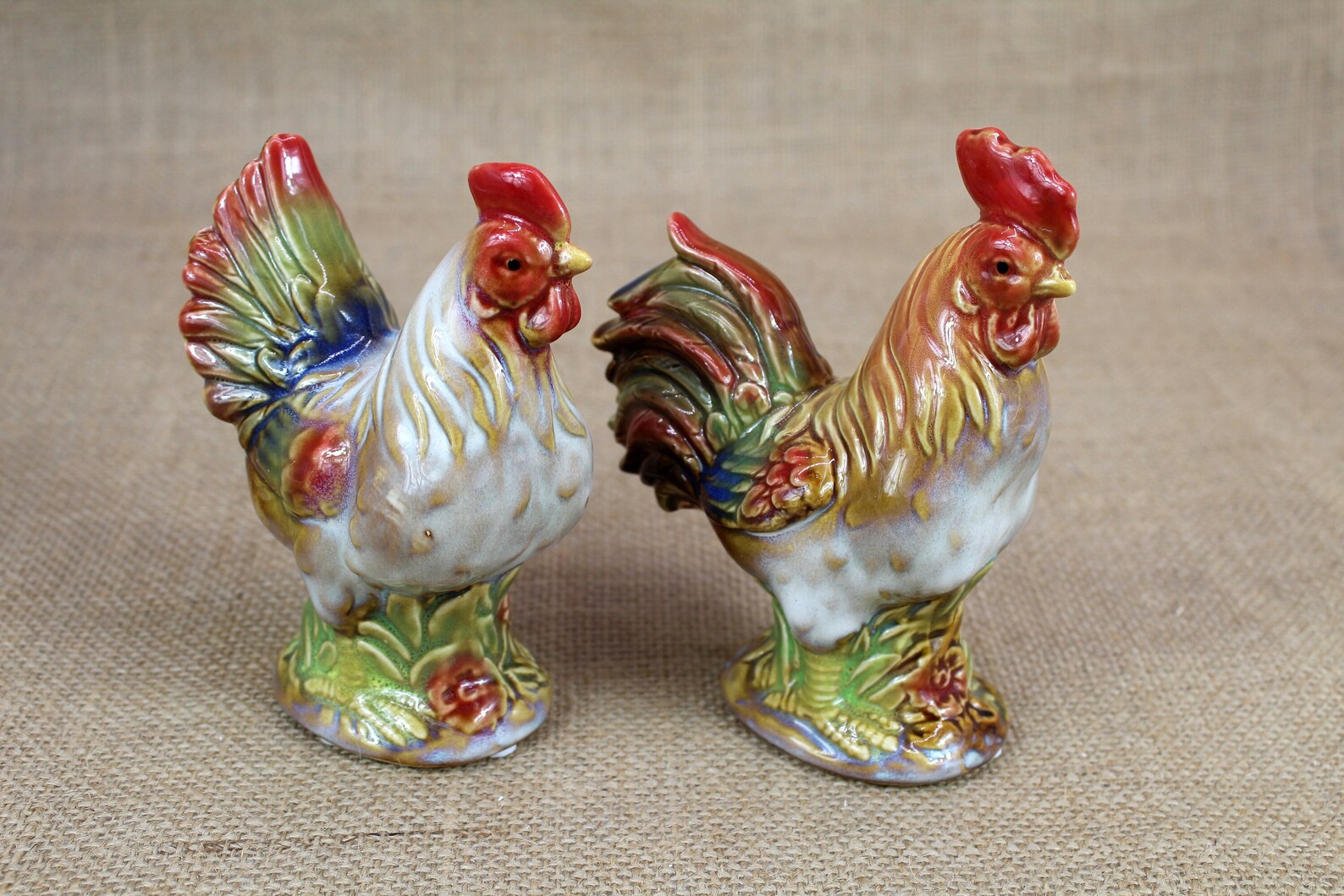 Chicken Figurine Set Farm Statue Rooster Porcelain Chicks Beige /red ...