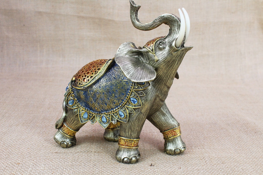 Elephant Statue Bronze Blue Figurine Trunkup Indoor Home Decor Feng ...