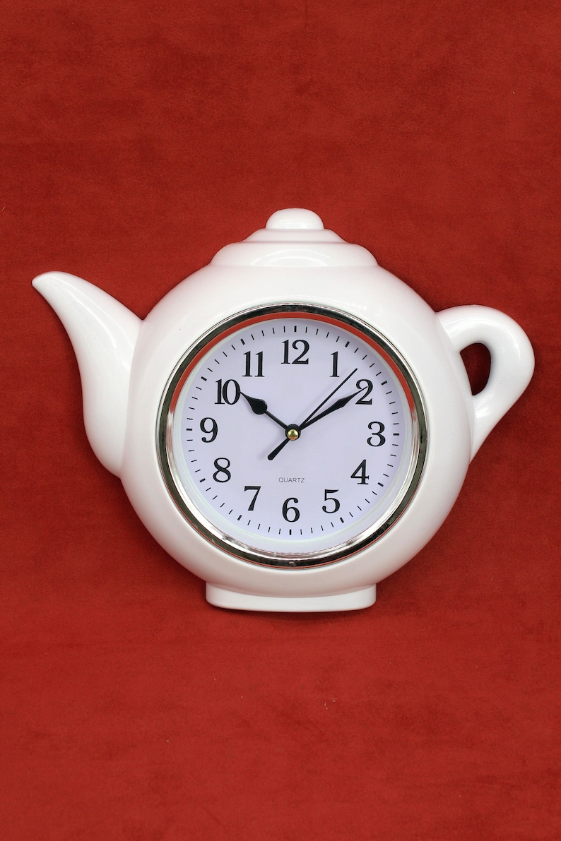 Wall Clock Kitchen Home Décor Retro Decorative White Teapot /kettle ...