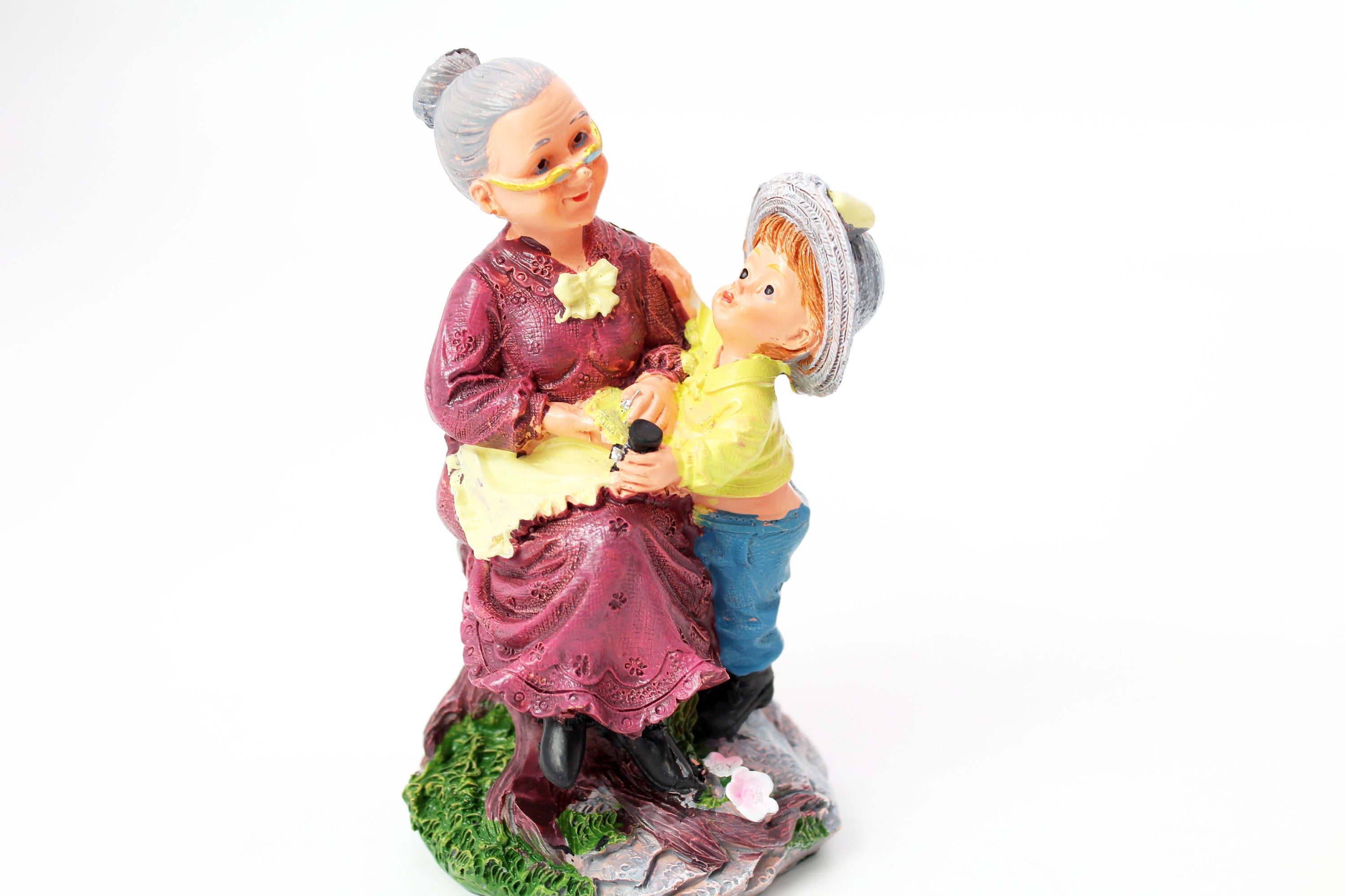 Senior Grandma Grandpa Grandchild Woman Man Pair Figurine - Etsy