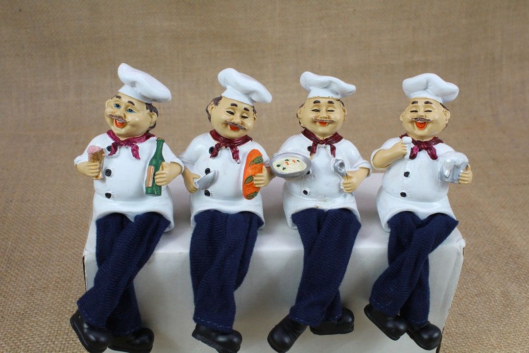 Chef Figurine Set of 4 Shelf Sitter Cook Home Decor Window Decoration ...