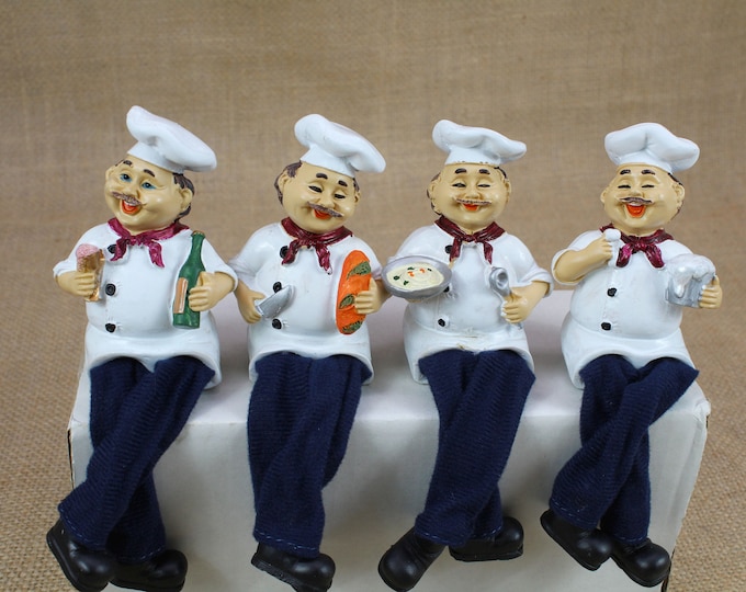 Chef Figurine Set of 4 Shelf Sitter Cook Home Decor Window Decoration ...