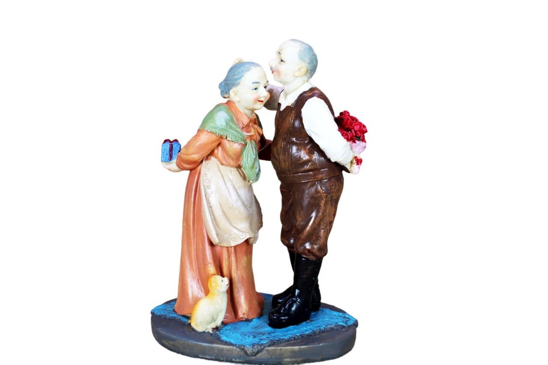 Grandma Grandpa Figurine Elderly Vintage Senior Couple Statue Parents ...