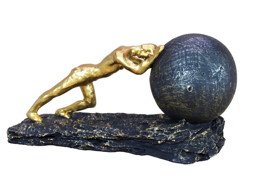 Man Push Heavy Ball Statue Figurine Decoration Abstract Art Sculptures ...