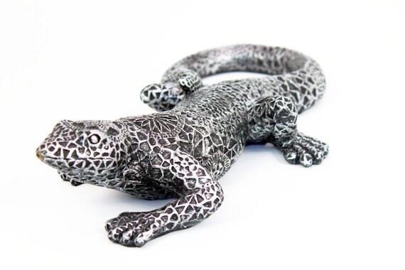 Lizard Sculpture Gecko Statue Silver Colour Reptile Figurine - Etsy