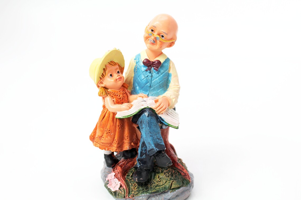Senior Grandma Grandpa Grandchild Woman Man Pair Figurine - Etsy