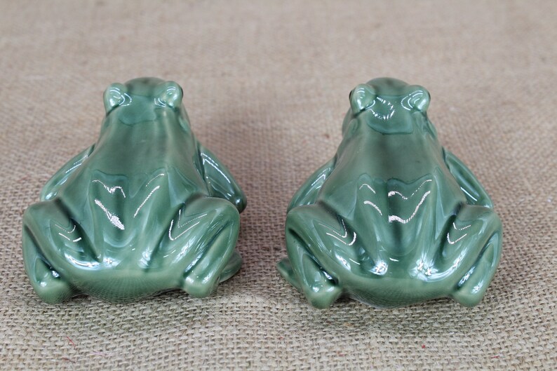 Green Ceramic Frog Statue Set: Home Garden Decor Vintage Figurine Toad ...