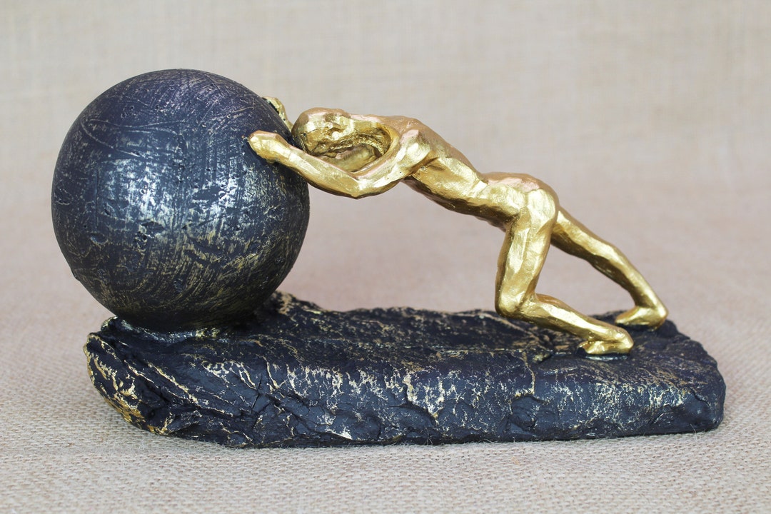 Man Push Heavy Ball Statue Figurine Decoration Abstract Art Sculptures ...
