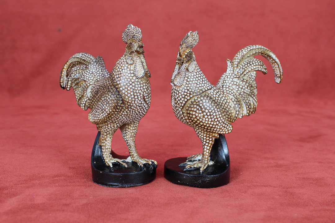 Rooster Pair Chicken Figurines Set Farm Statue Chicks Hen Vintage ...