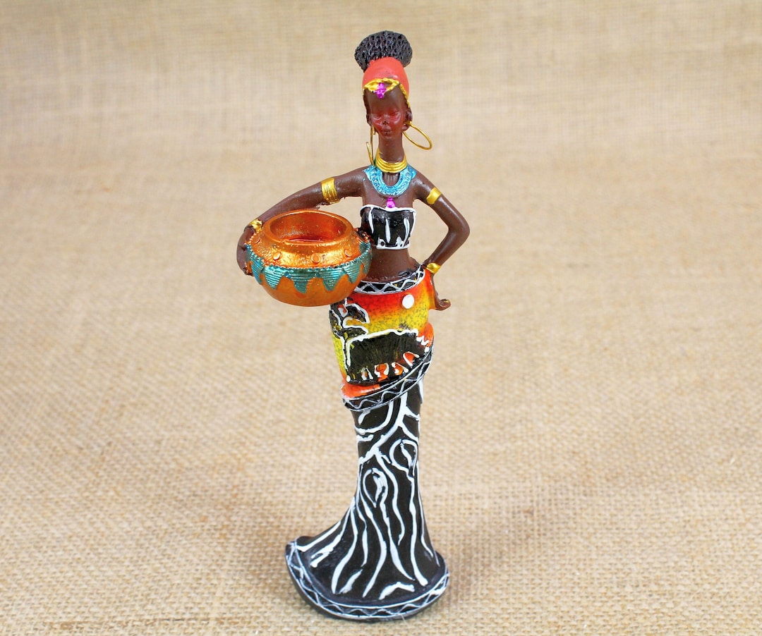 African Woman Figurine: Tribal Outfit Resin Statue, Home Decor - Etsy