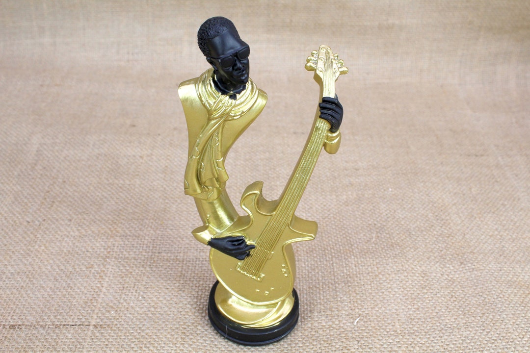 Gold Guitarist Resin Sculpture: Jazz Musician Artist Figurine Gift for ...