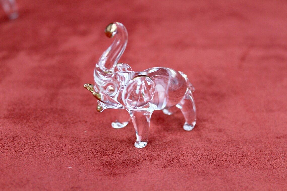 Elephant Glass 5 Figurines Handmade Trunk Up Home Decor | Etsy