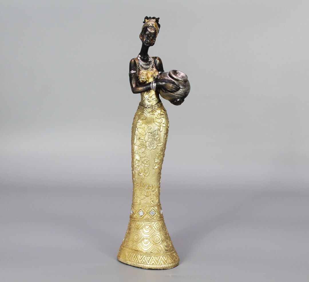African Woman Figurine Tribal Traditional Gold Outfit Statue - Etsy
