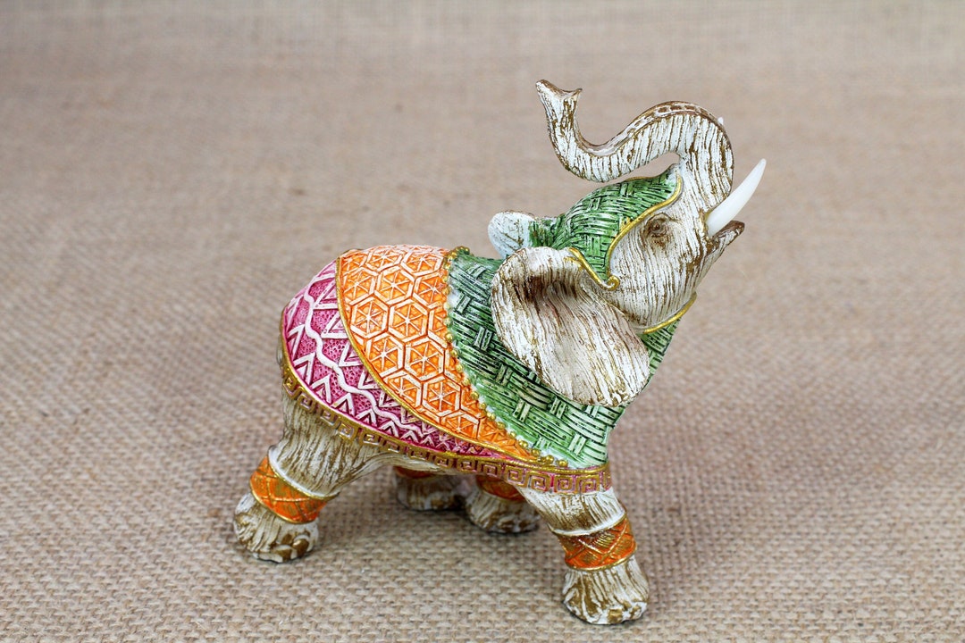 Elephant Figurine Lucky Trunk up Statue Wealth Vintage Home Décor Feng ...